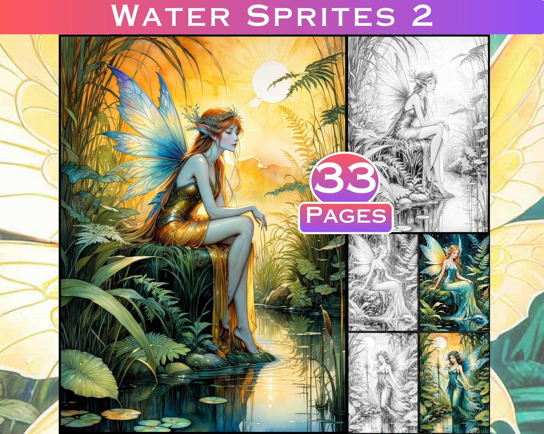 Water Sprite 2 Mindfulness Coloring Fairy Grayscale Coloring Pages ...