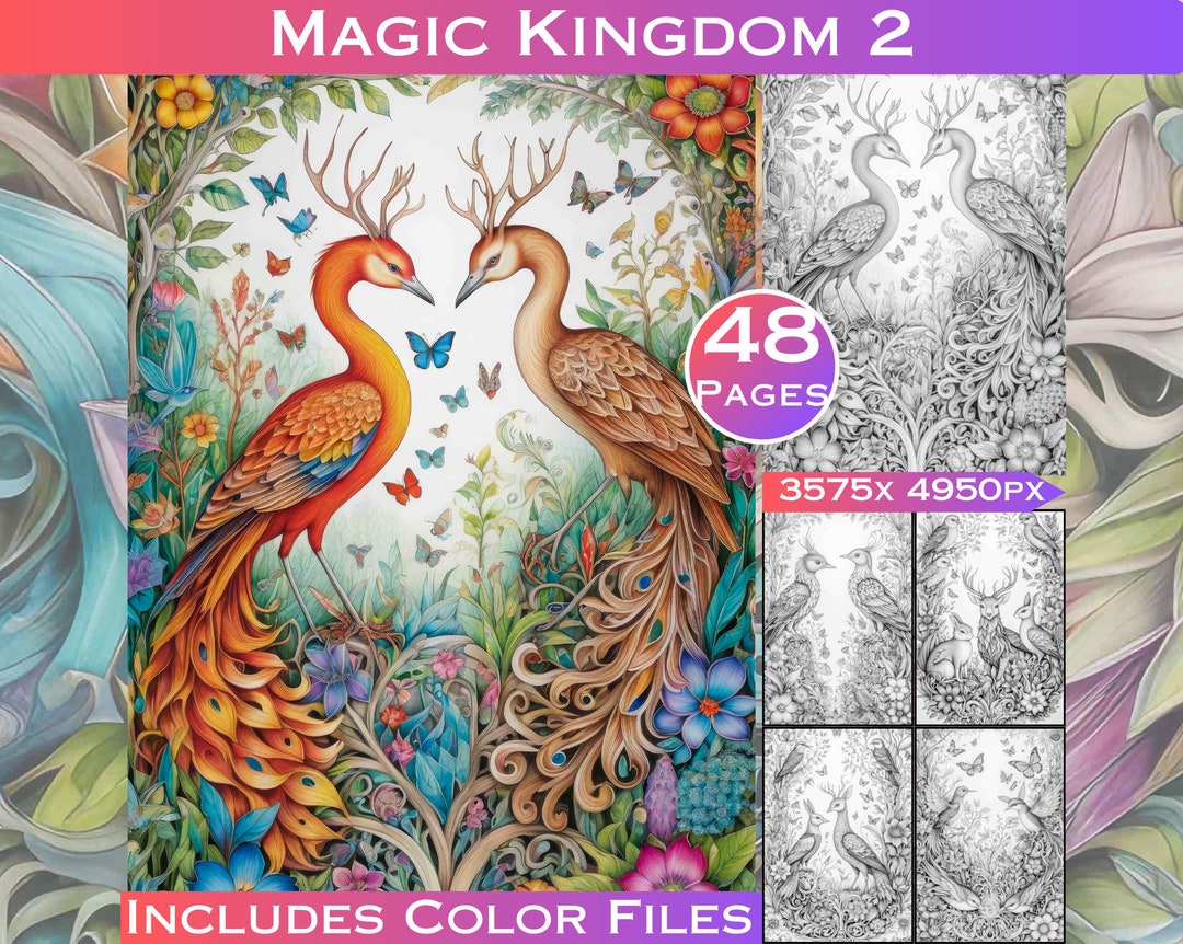 Magic Kingdom 2 Grayscale Coloring Book: Intricate Animal Designs ...