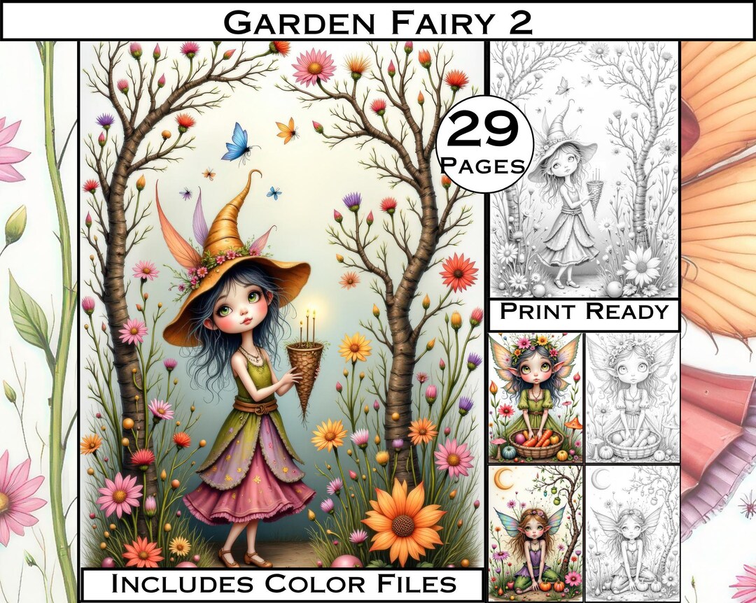 Garden Fairy Coloring Book: 29 Kawaii Fantasy Pages (digital Download ...