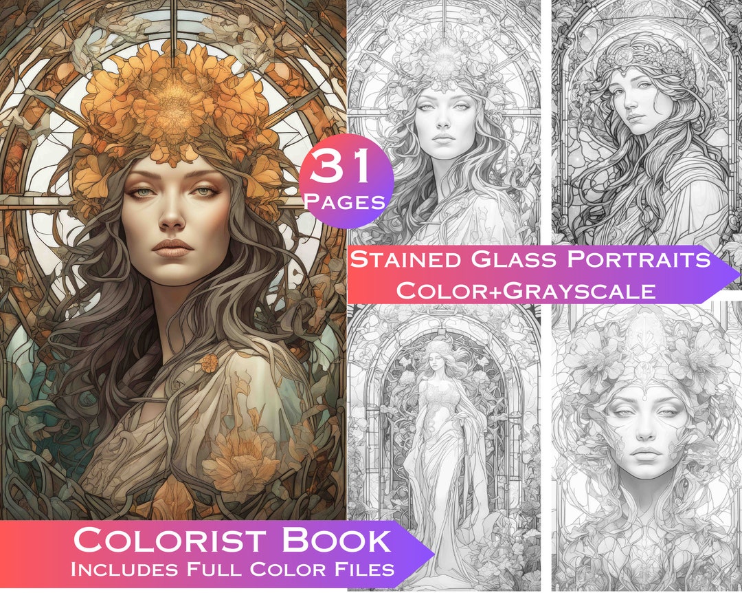 31 Stained Glass Portraits: Art Nouveau Coloring Book - Etsy