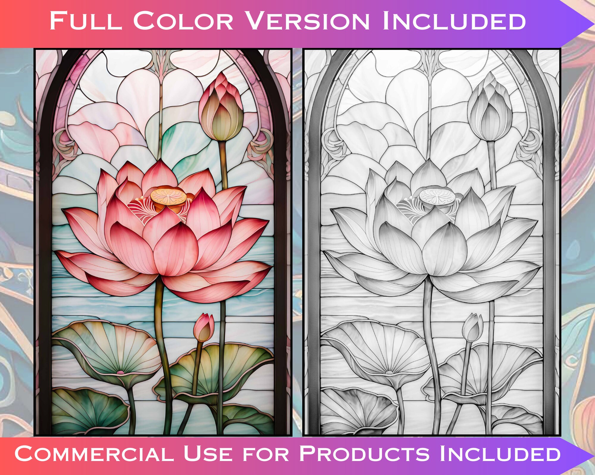 Floral Stained Glass Coloring Page: 38 Grayscale Flower Designs ...