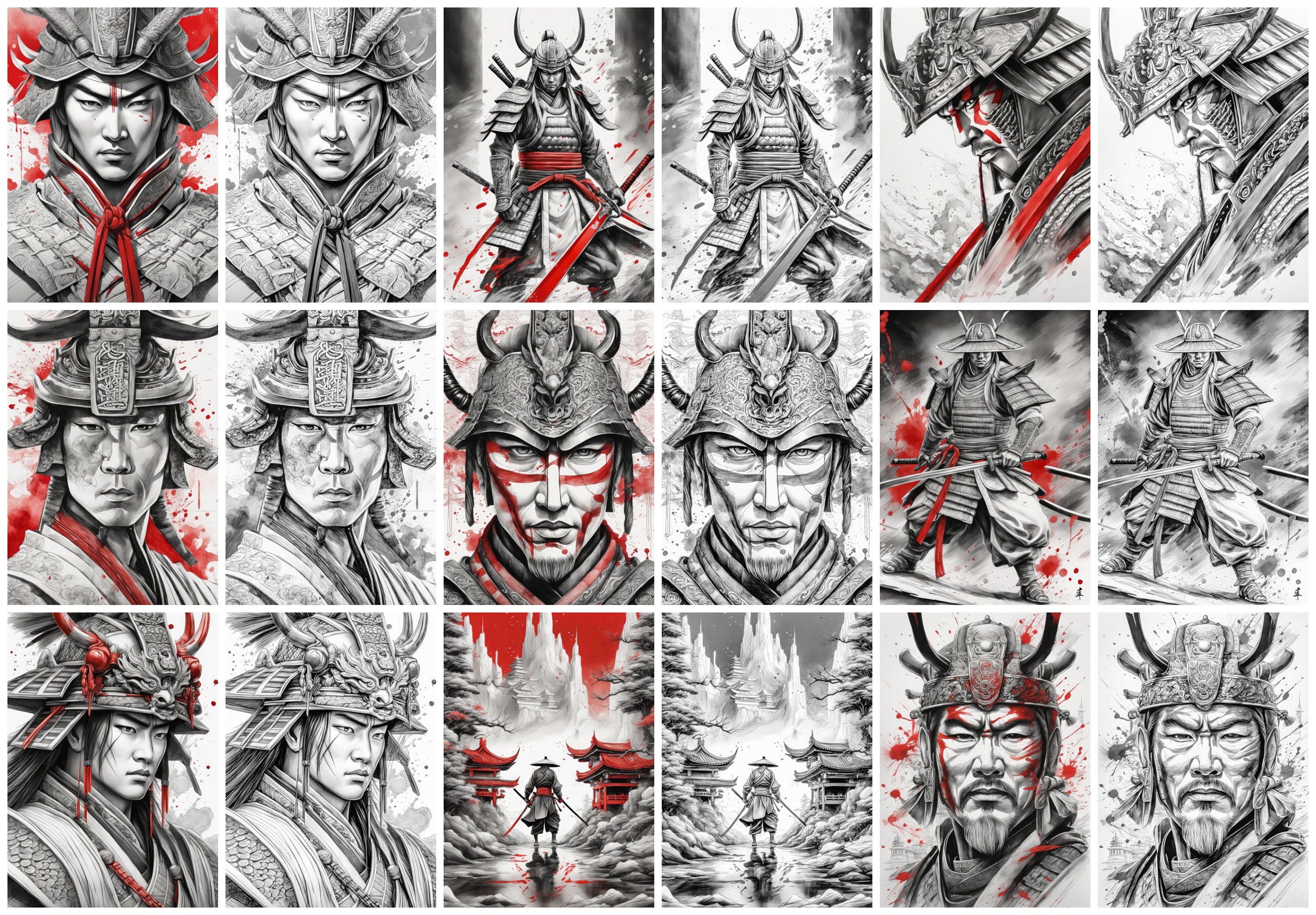 Samurai Warrior Grayscale Coloring Book: 40 Pages, Full Color Reference ...