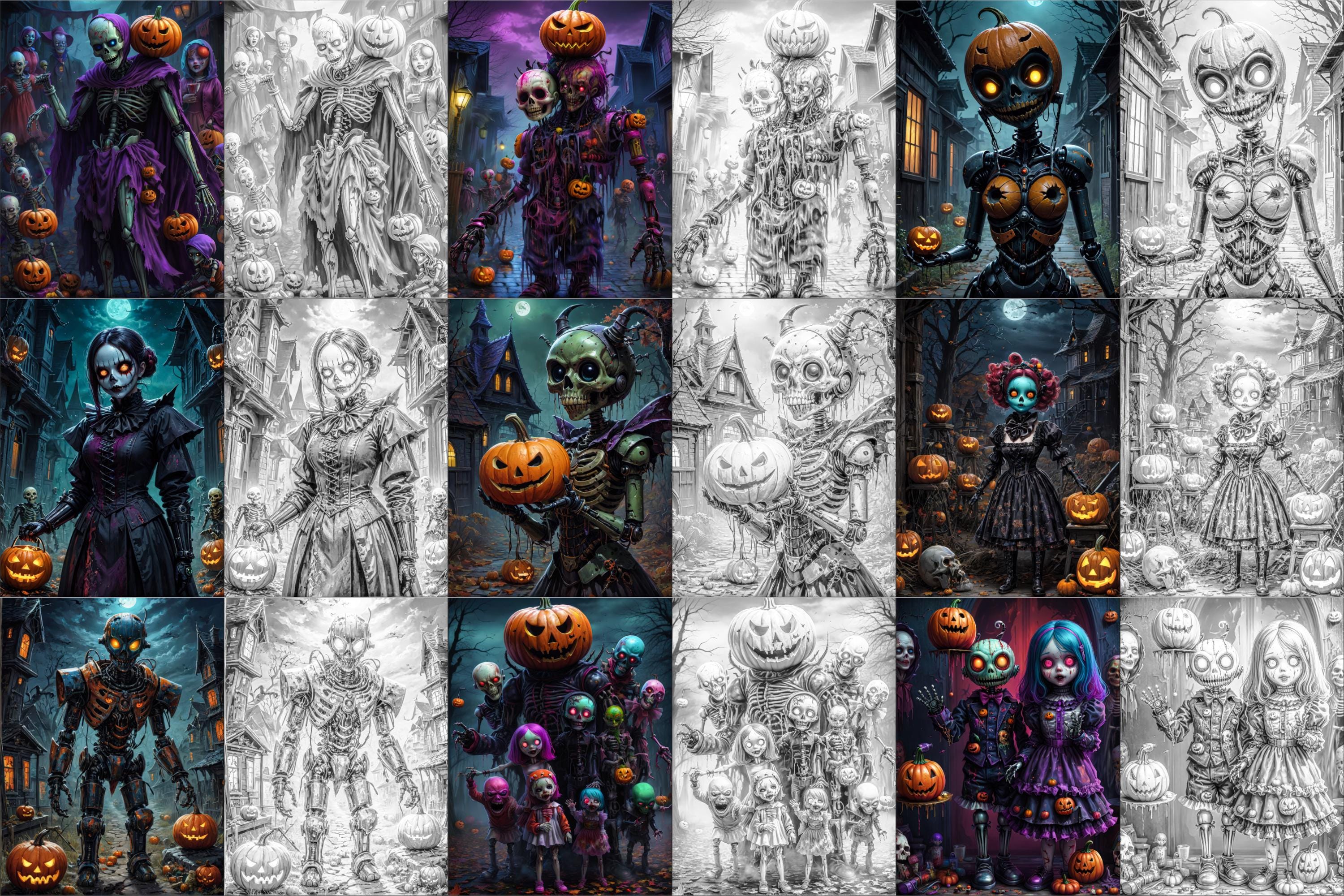 Halloween Coloring Pages: Trick or Treat Grayscale Art (44 Pages ...