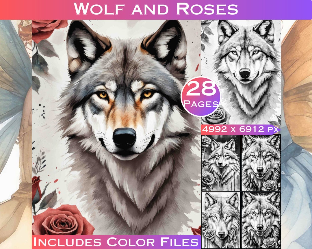 28 Greyscale Wolf Portraits Adult Coloring Pages Grayscale. Relaxing ...