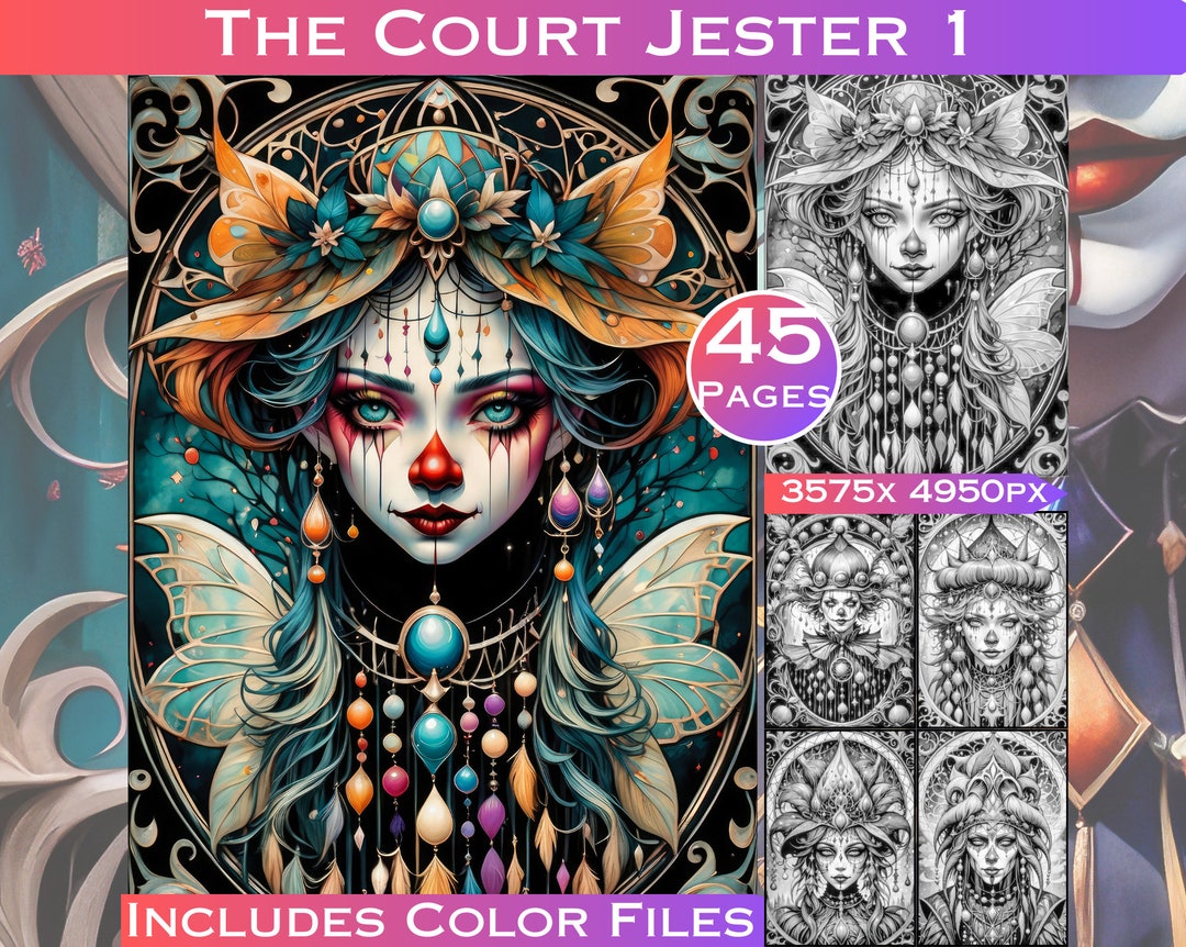 The Court Jester Set 1/4 45 Jesters Colouring Pages Grey Scale Colour ...