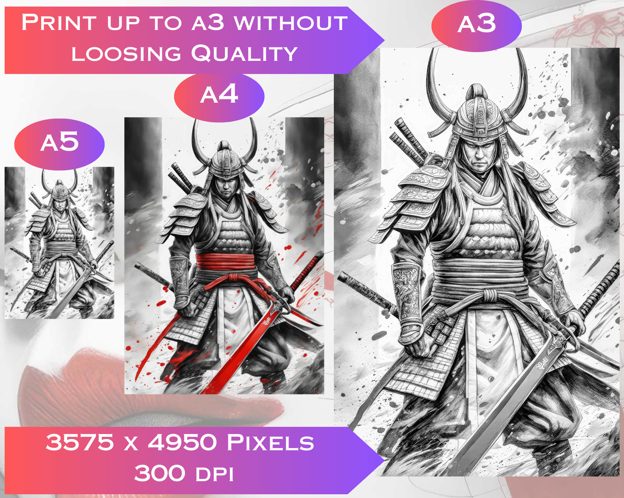 40 Samurai Warrior Grayscale Coloring Book Full Color Files - Etsy