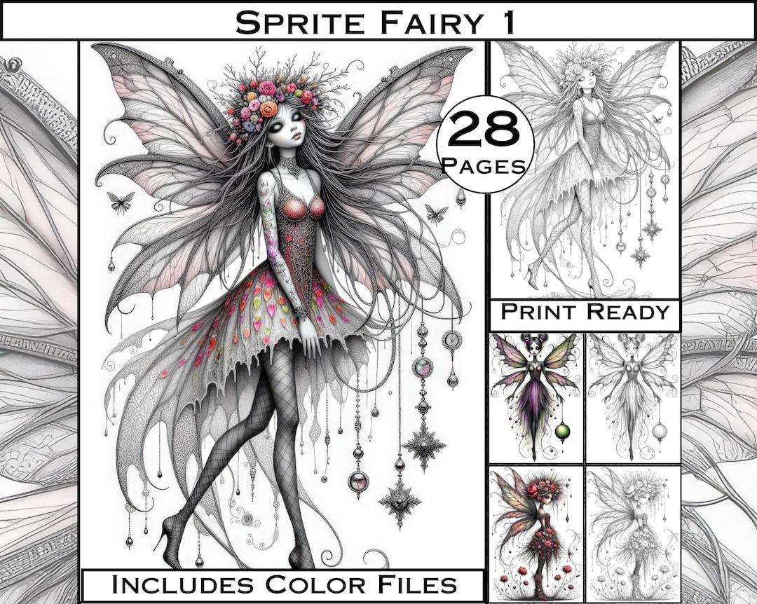 Sprite Fairies Grayscale Adult Coloring Book: 28 Relaxing Pages With ...