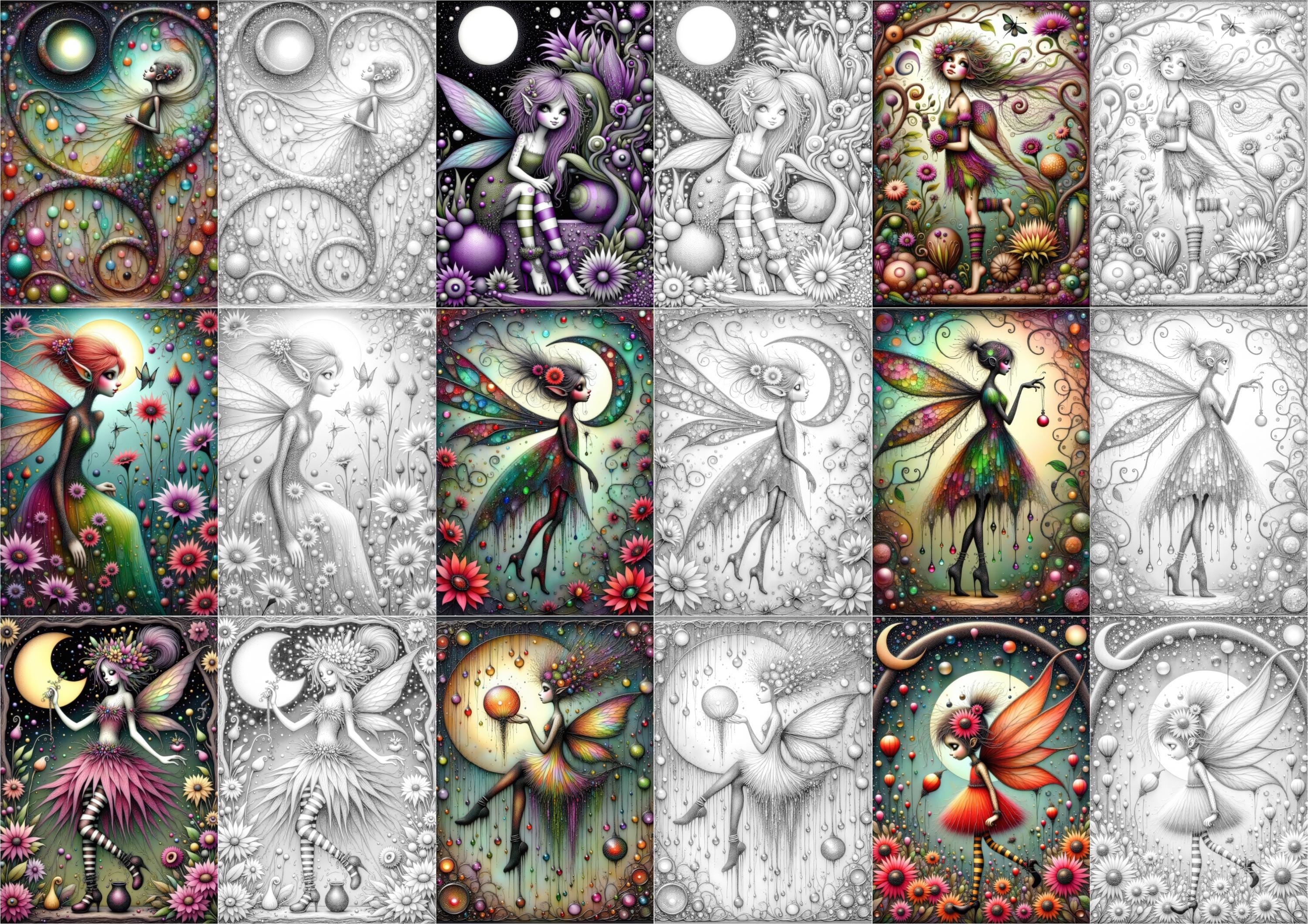 Fantasy Fairy Coloring Pages & Art Prints: Whimsical Elves (digital ...