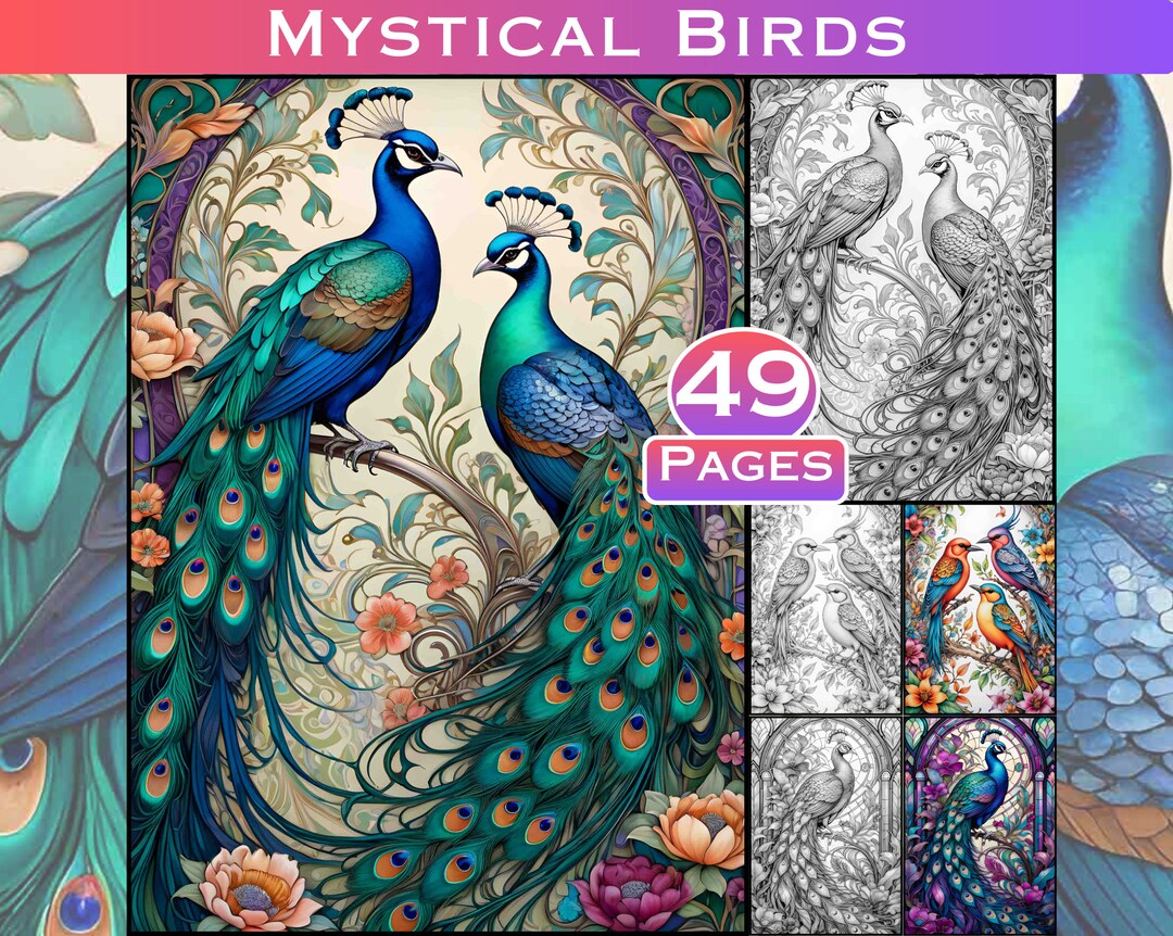 Mystical Birds Grayscale Coloring Book: Art Nouveau Fantasy (commercial ...