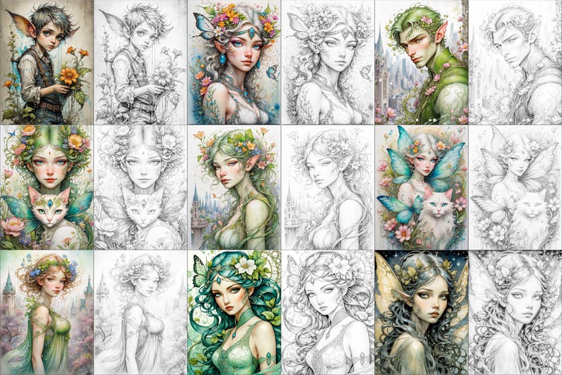 Fairy Grayscale Coloring Pages: 45 Fantasy Art Sheets (digital Download ...