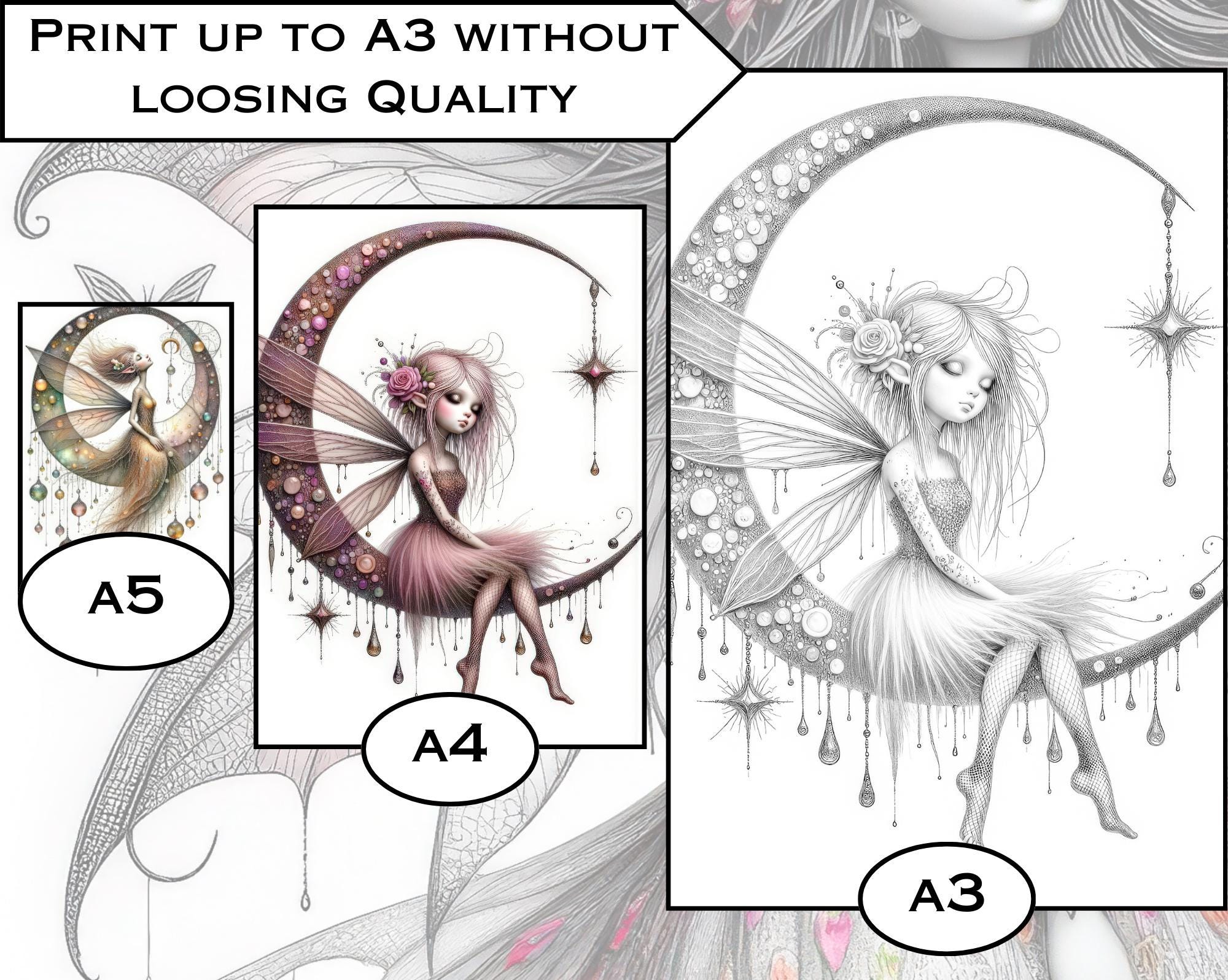 Half Moon Gothic Sprite Fairies Grayscale Adult Coloring Book: 38 ...