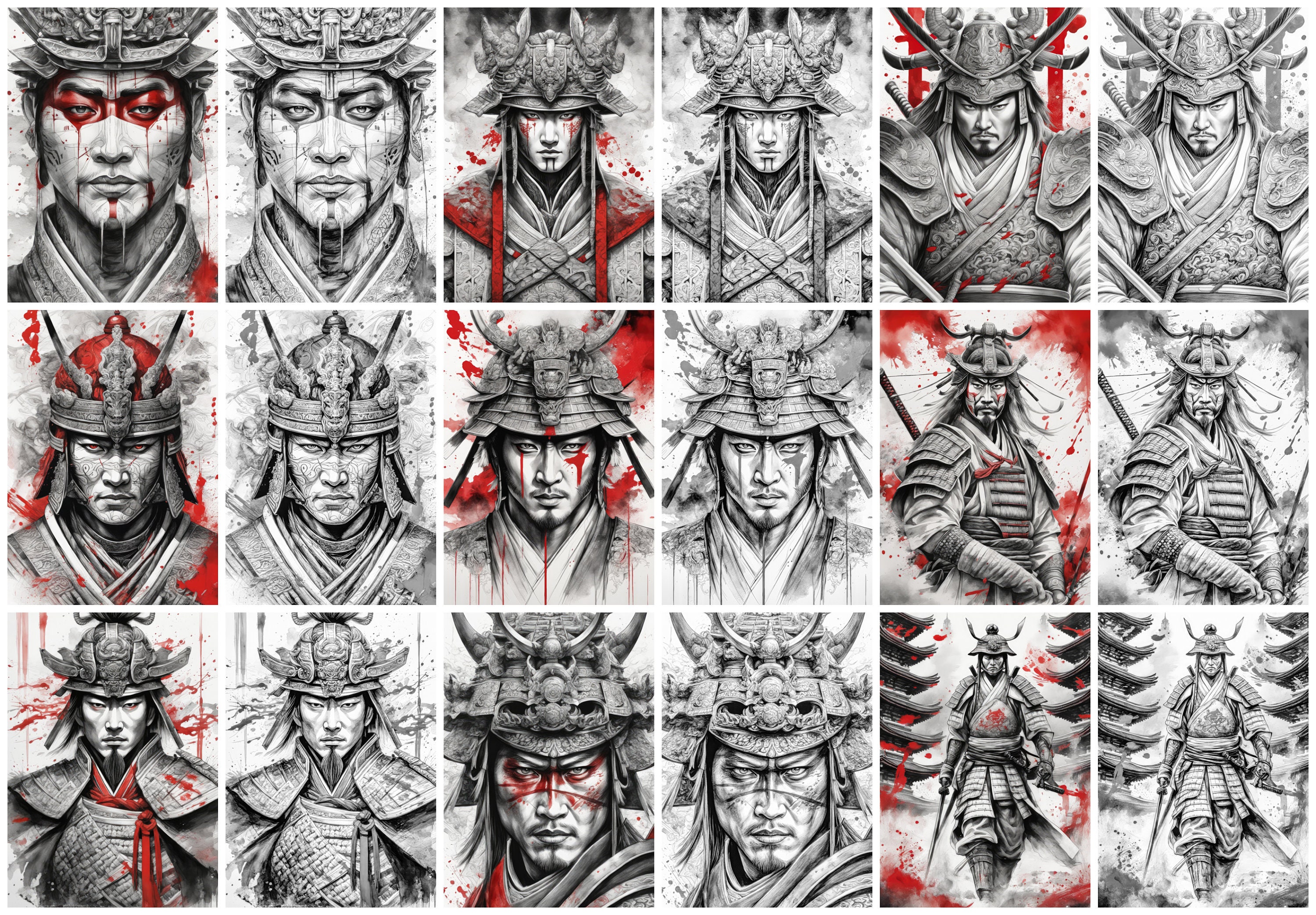 Samurai Warrior Grayscale Coloring Book: 40 Pages, Full Color Reference ...