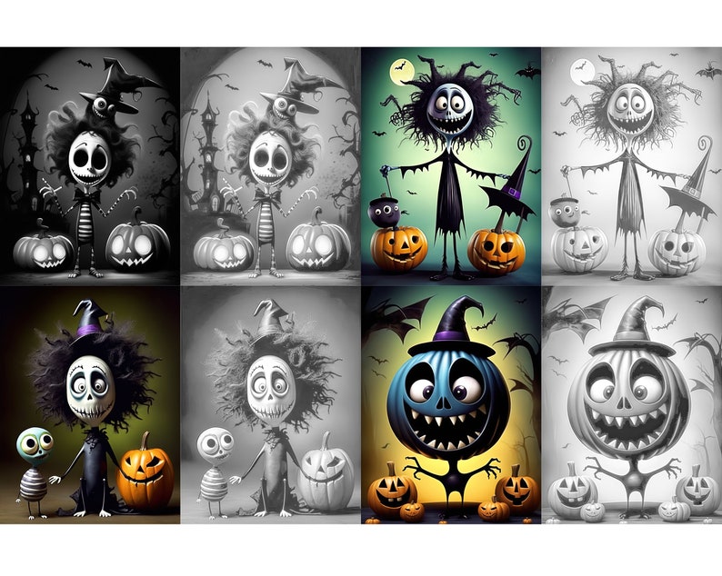 36 Halloween Tim Burton Coloring Pages. Full Color Plus Grey - Etsy