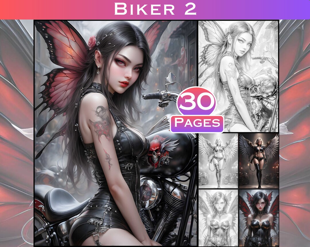 Biker 2 Sensual Fairies Grayscale Coloring Sexy Fairy Coloring Book ...