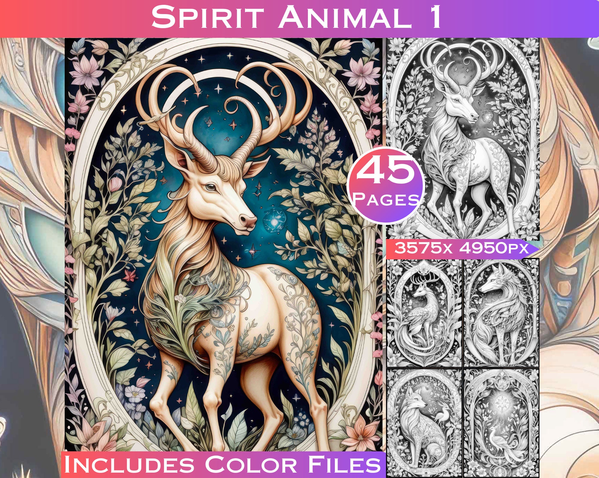 Spirit Animals Coloring Book: Floral Grayscale Illustrations (PDF ...