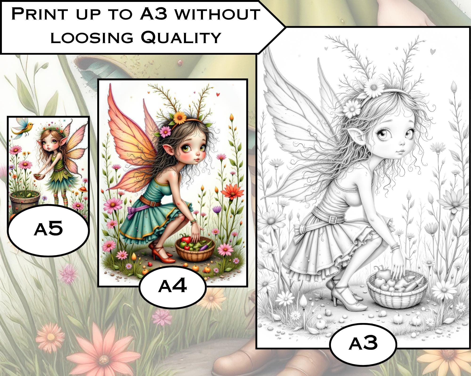 Garden Fairy Coloring Book: 29 Kawaii Fantasy Pages (digital Download ...
