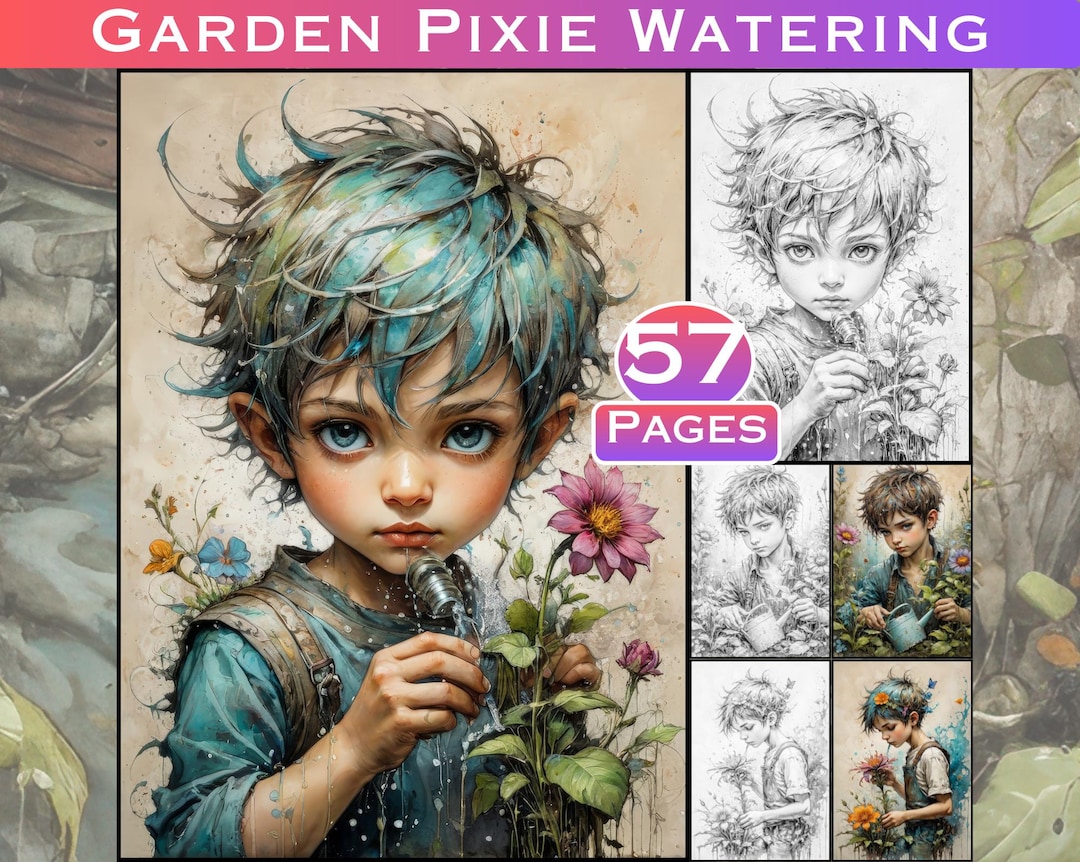 Garden Pixies Grayscale Coloring Book: 57 Pages, Full-color Inspiration ...