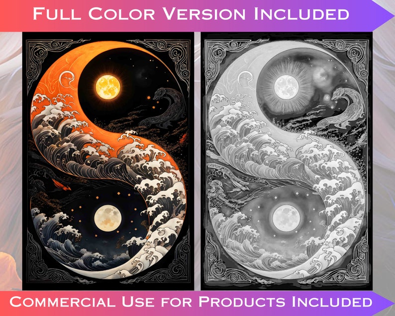 Libro para colorear de paisajes surrealistas del Ying Yang: Páginas ...