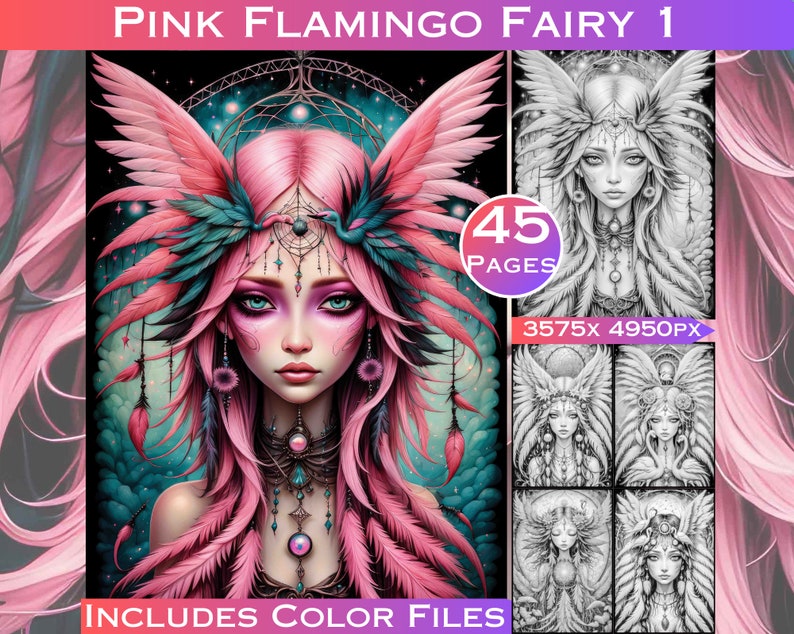 Flamingo Sprite Fairy Set 1 Grayscale Coloring Fairy Coloring - Etsy