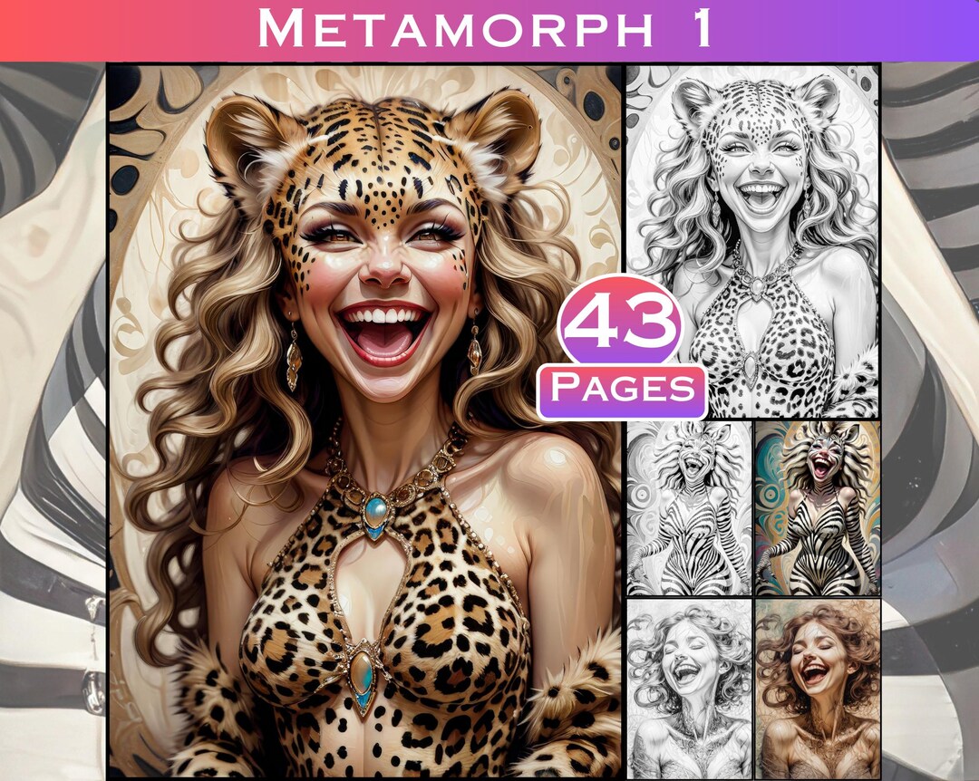 Metamorph Adult Grayscale Coloring Book - Digital Download, Animal Coloring for Adults, Creative ...