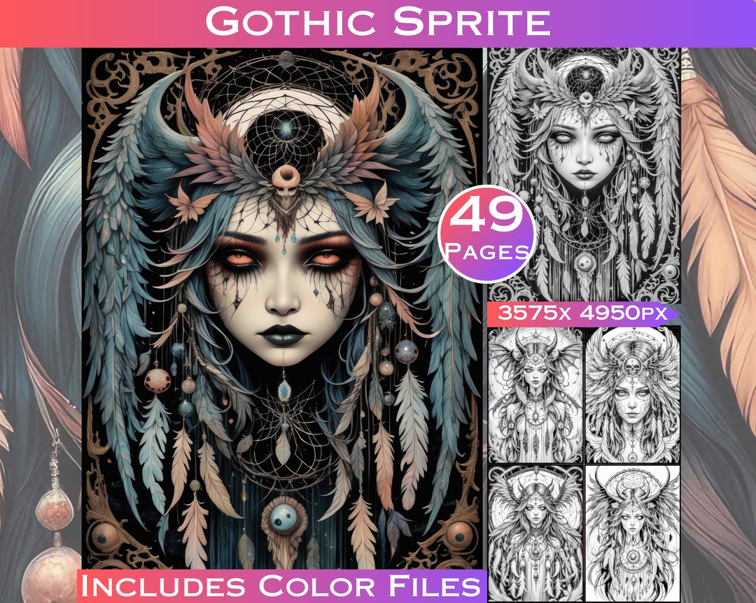 Gothic Beauty Sprite 49 Page Coloring Book to Print at Home. Commercial ...