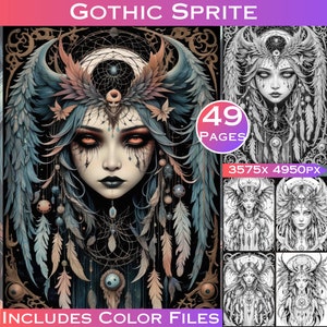 Gothic Beauty Sprite 49 Page Coloring Book to Print at Home. Commercial ...