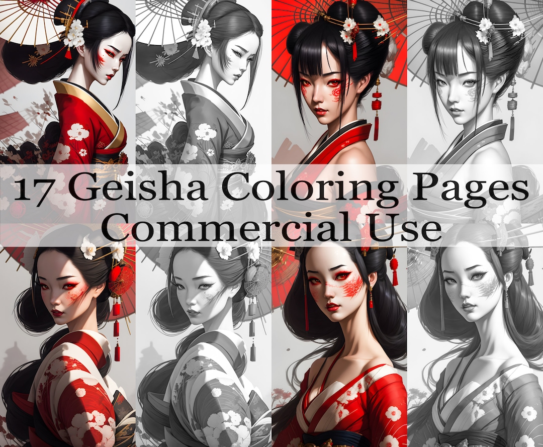17 Japanese Geisha Digital Coloring Pages Set 1 Traditional Geisha ...