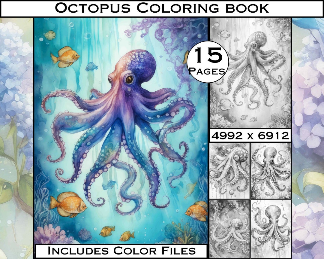 15 Octopus Grayscale Coloring Pages for Adults From Largedigitalprints ...