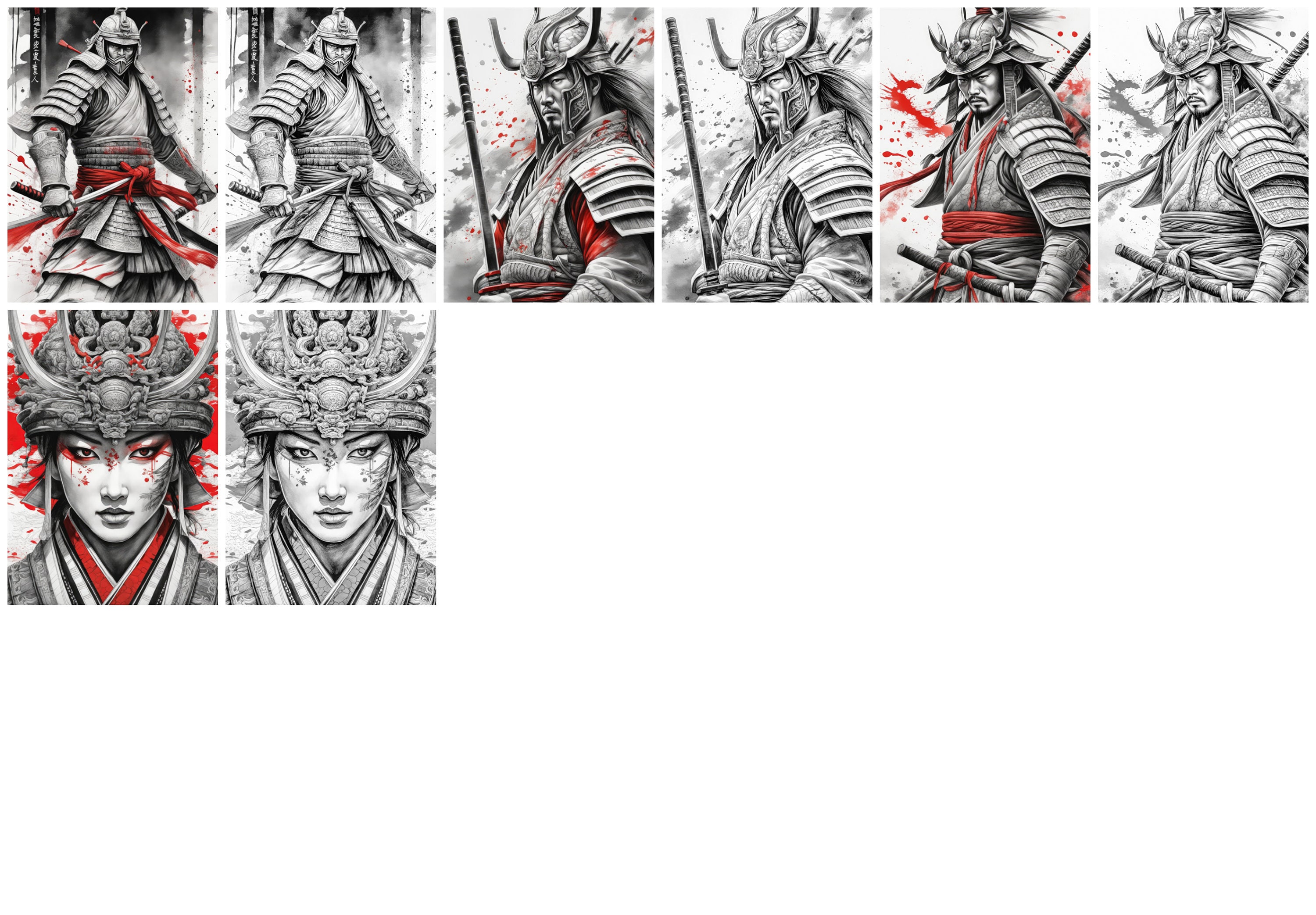 Samurai Warrior Grayscale Coloring Book: 40 Pages, Full Color Reference ...