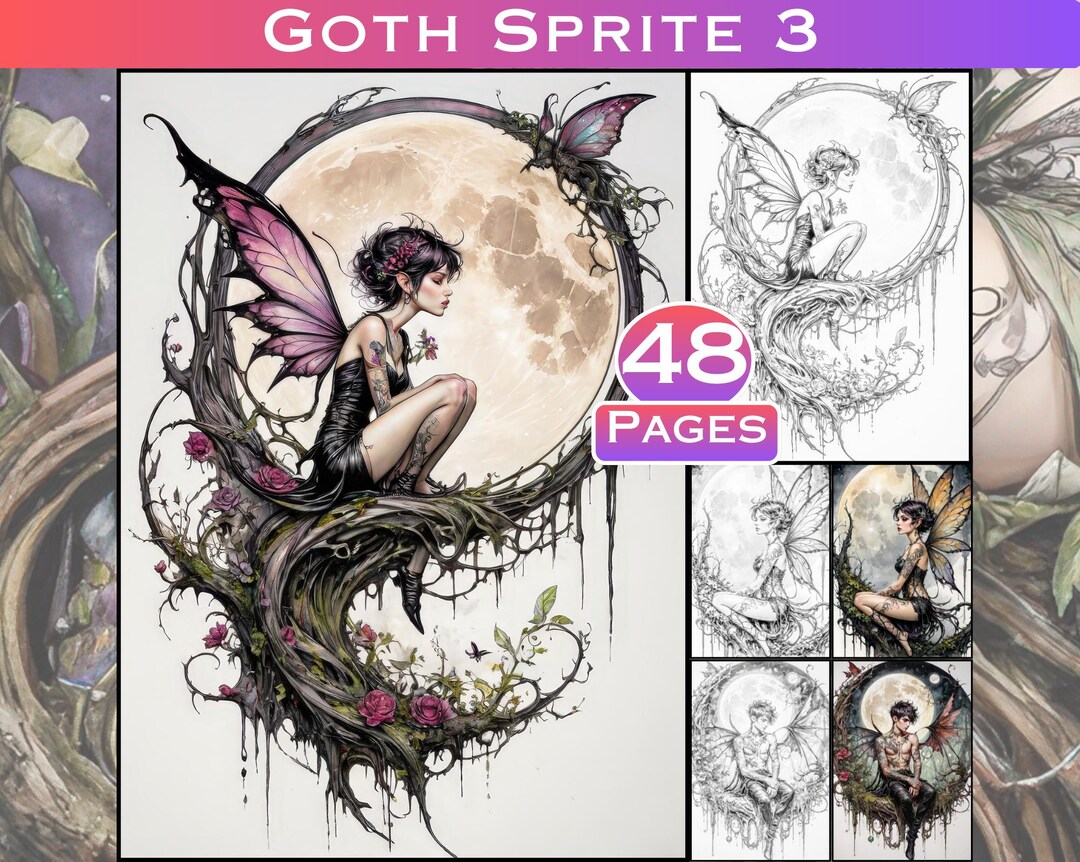 Gothic Fairy Coloring Pages: Sprite Grayscale Art Therapy (PDF) - Etsy