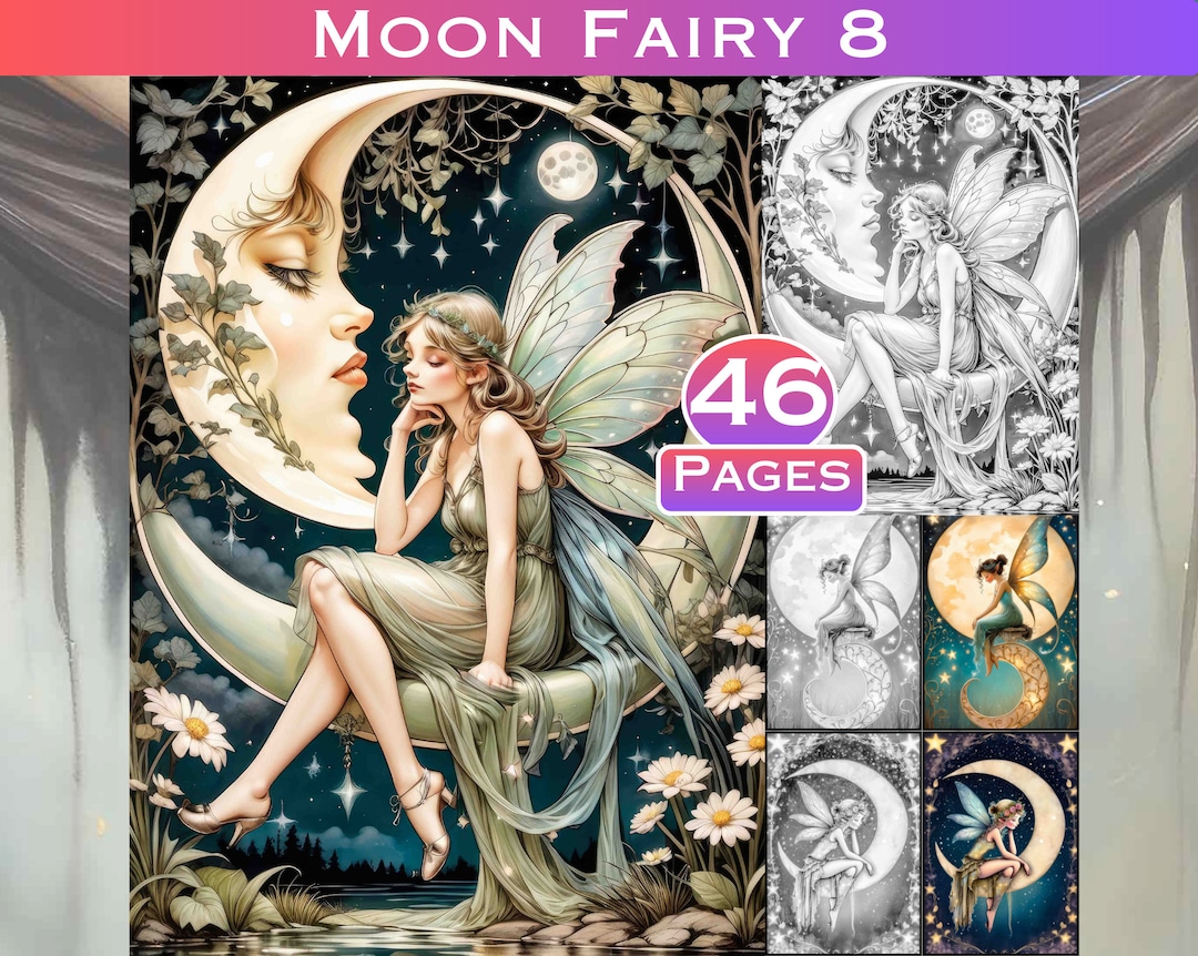 Moon Fairy Grayscale Coloring Book: Fantasy Adult Coloring Pages ...