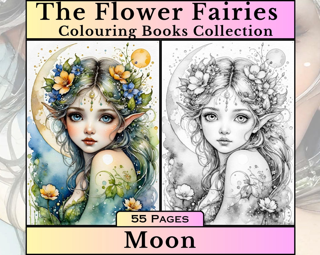 Moon Flower Fairy Grayscale Coloring Book: Adult Coloring (digital ...