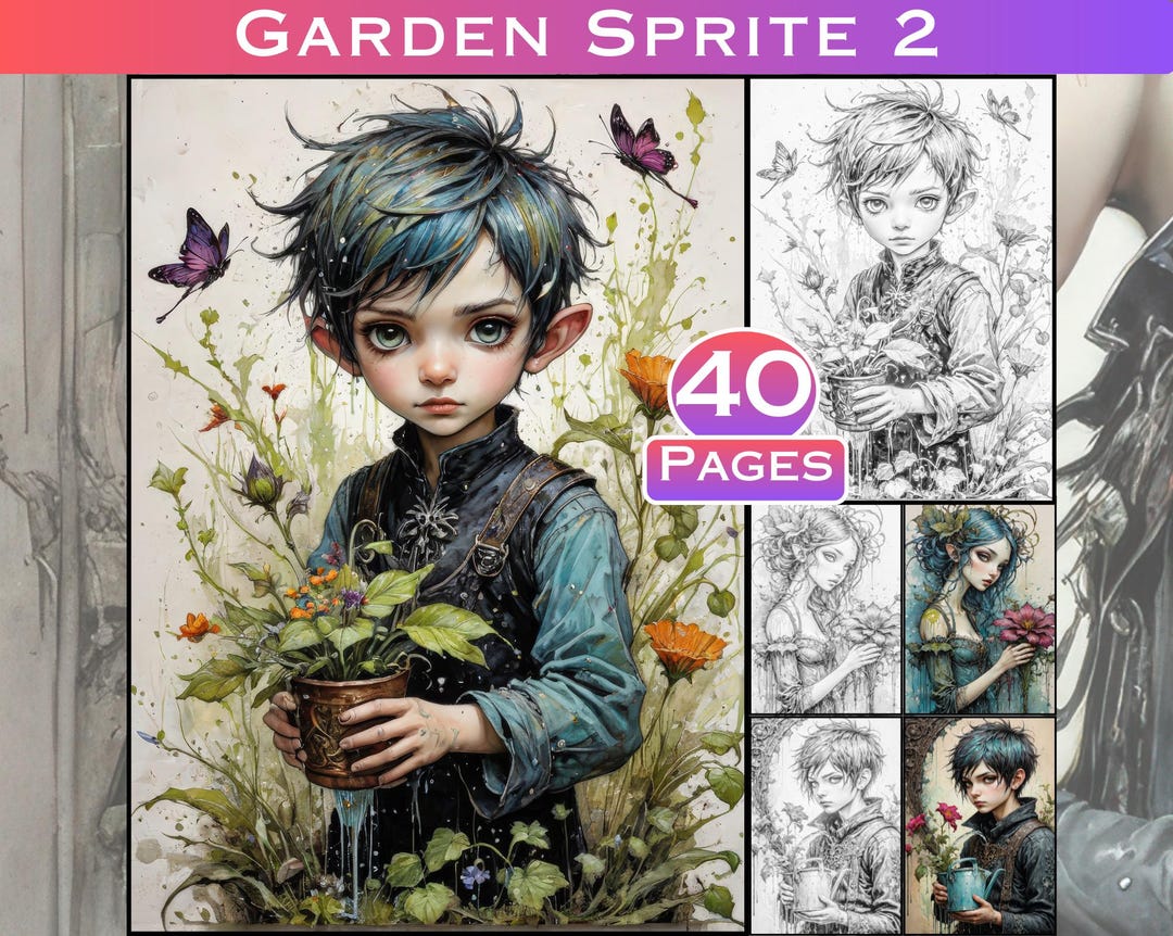 Garden Sprite 2 Adult Grayscale Coloring Book 40 Goth Sprites Grayscale ...