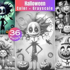 36 Halloween Tim Burton Coloring Pages. Full Color Plus Grey Scale ...