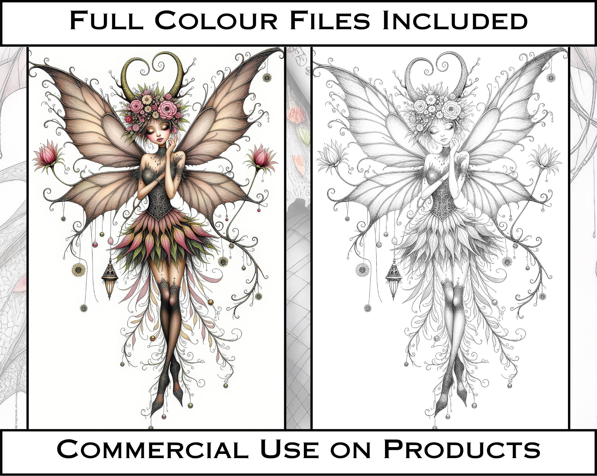 Sprite Fairies Grayscale Adult Coloring Book: 28 Relaxing Pages With ...