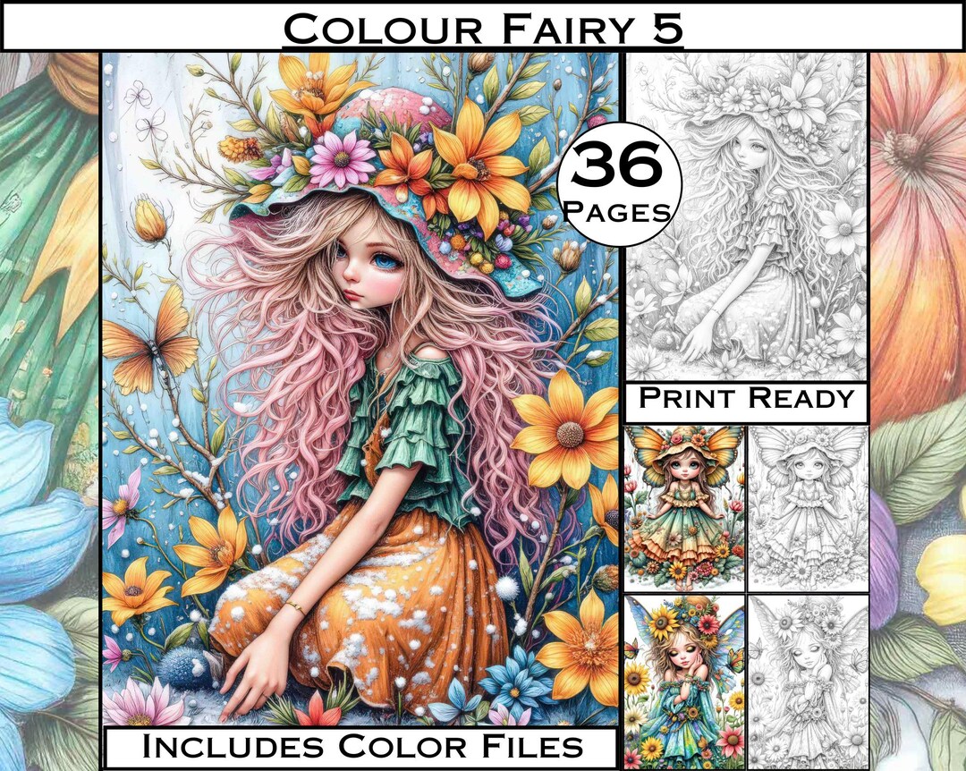 Colourful Fantasy Flower Fairy Coloring Book for Adults PDF Download - Etsy