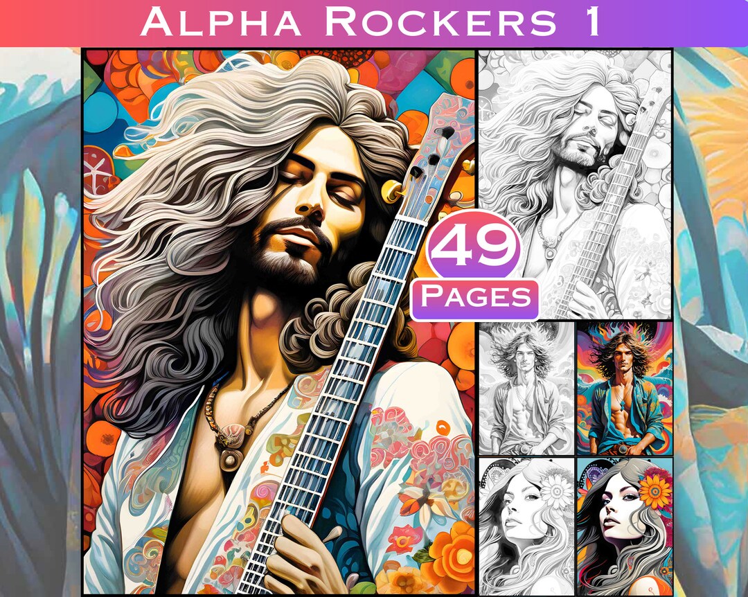 Alpha Rockers 1 Coloring Pages for Adults, Grayscale Coloring Pages ...