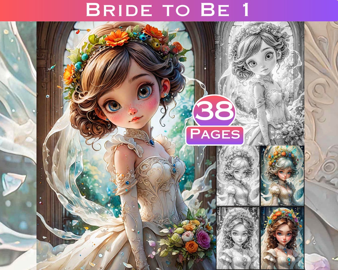 Bride to Be Set 1 of 3 Grayscale Adult Coloring Book for Relaxation ...