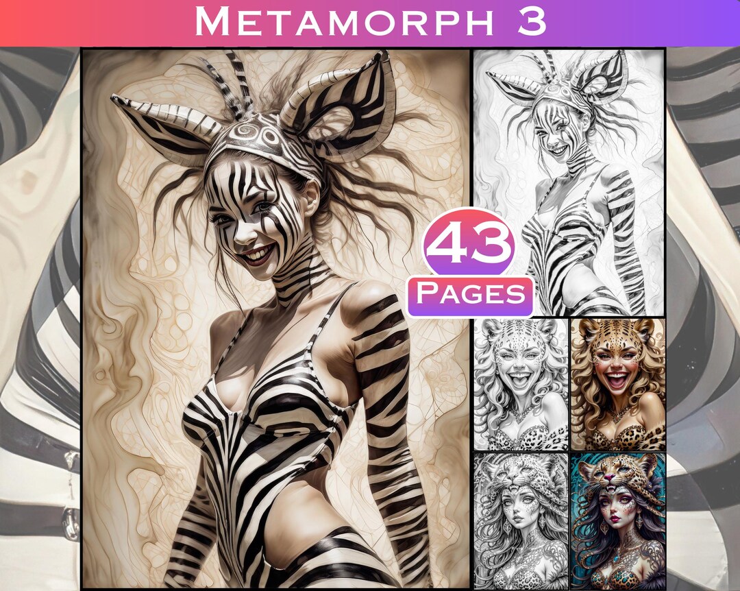 Metamorph Adult Grayscale Coloring Book - Digital Download, Animal Coloring for Adults, Creative ...