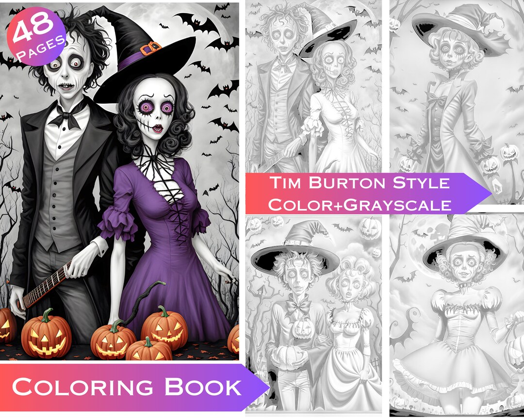 TIM BURTON Style Coloring Book Grayscale Color Files. Printable ...
