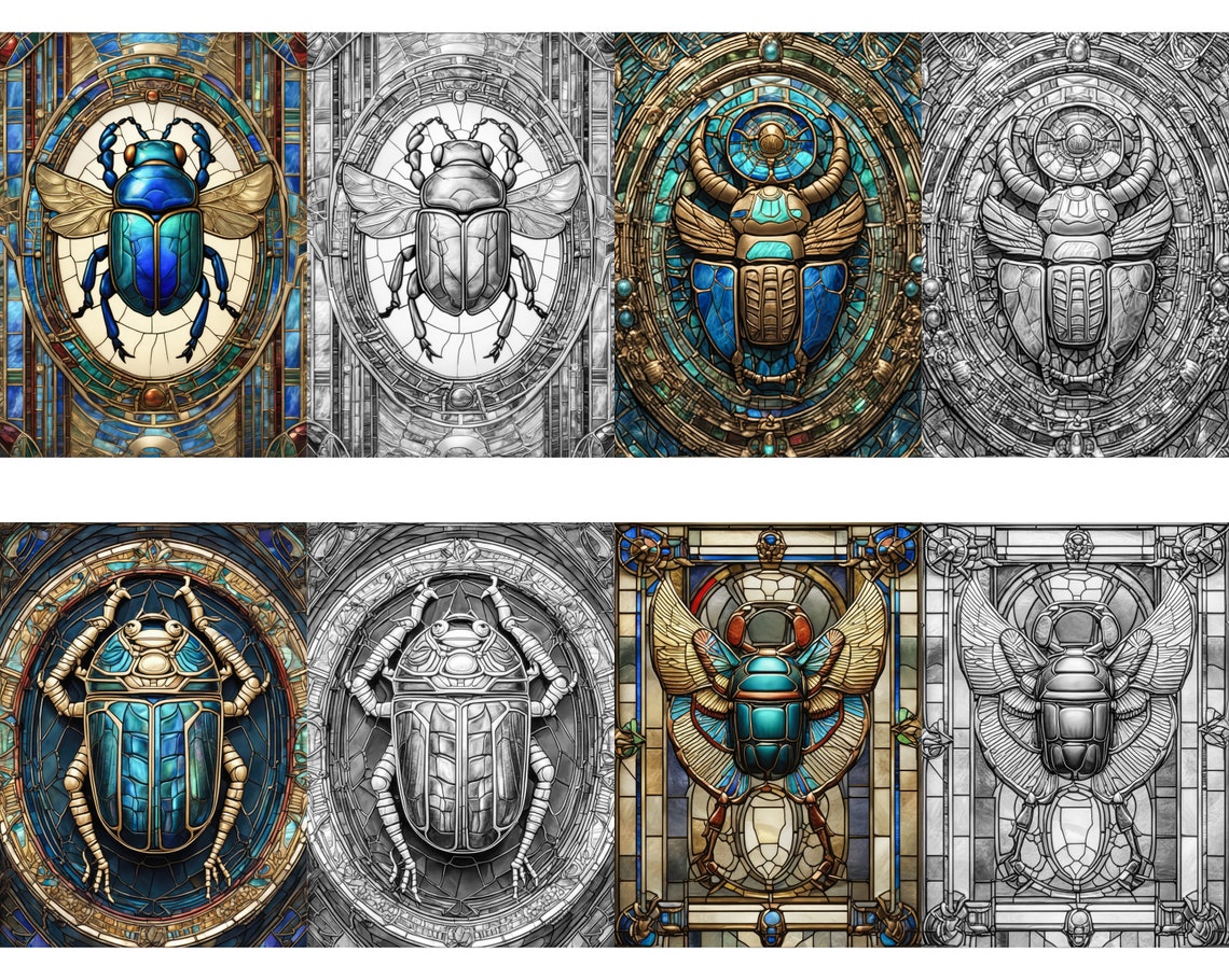31 Sacred Scarabs Grayscale Coloring Book for Adult - Etsy