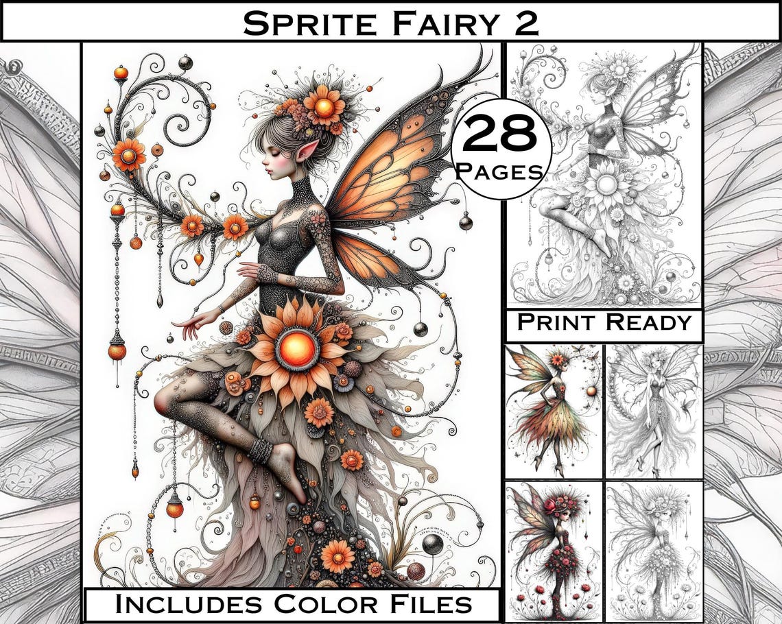 Sprite Fairies Grayscale Adult Coloring Book: 28 Relaxing Pages - Etsy
