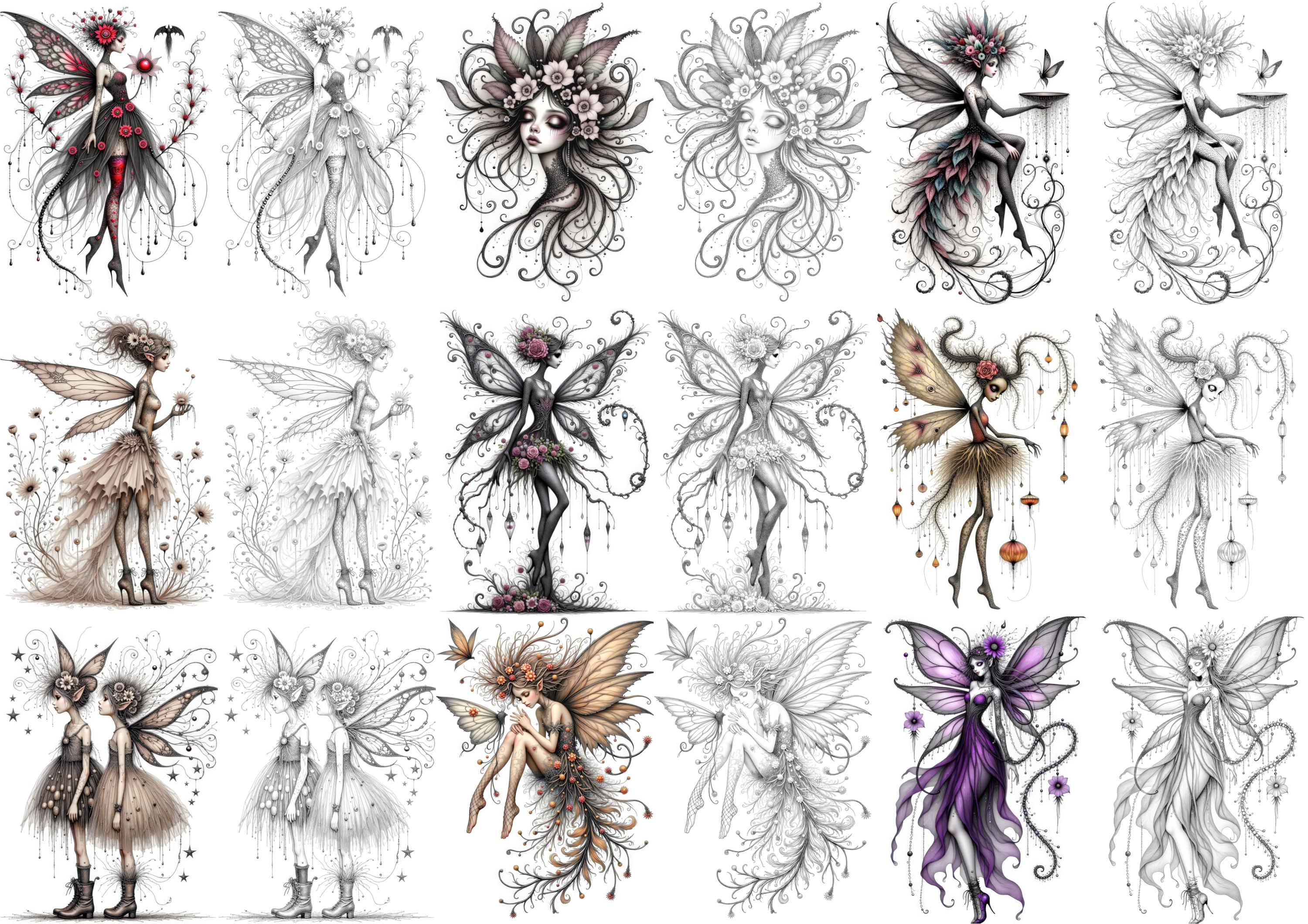 Sprite Fairies Grayscale Adult Coloring Book: 28 Relaxing Pages - Etsy