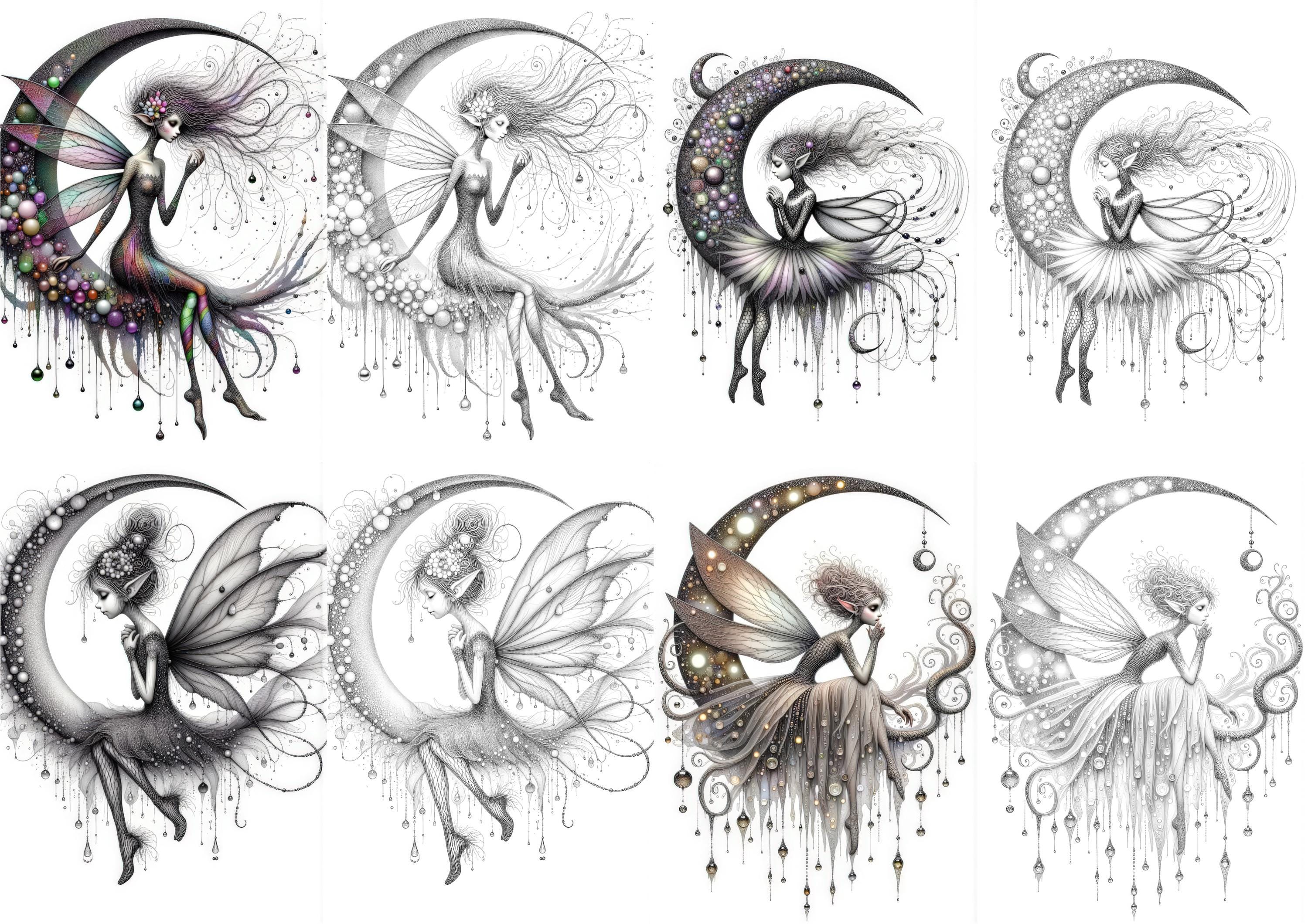 Half Moon Gothic Sprite Fairies Grayscale Adult Coloring Book: 38 ...
