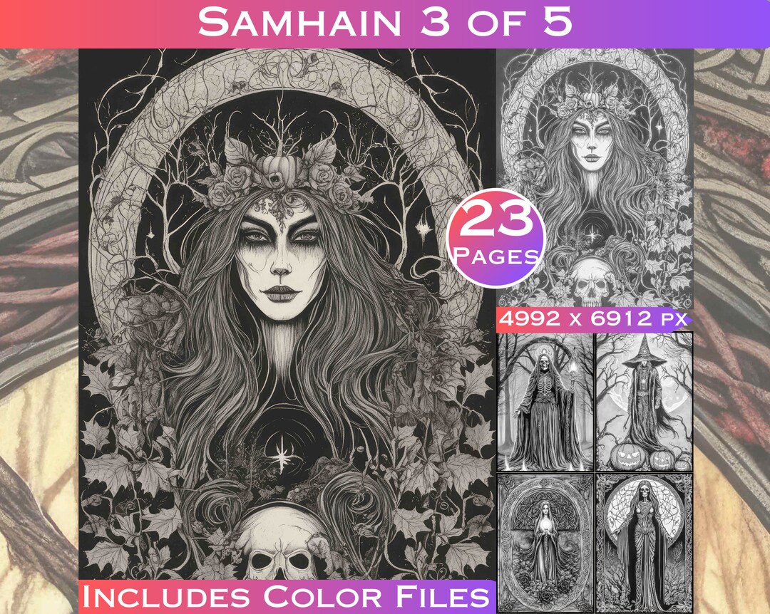 Samhain Set 3 Celtic Grayscale Coloring Pages Celtic Ritual Adult ...