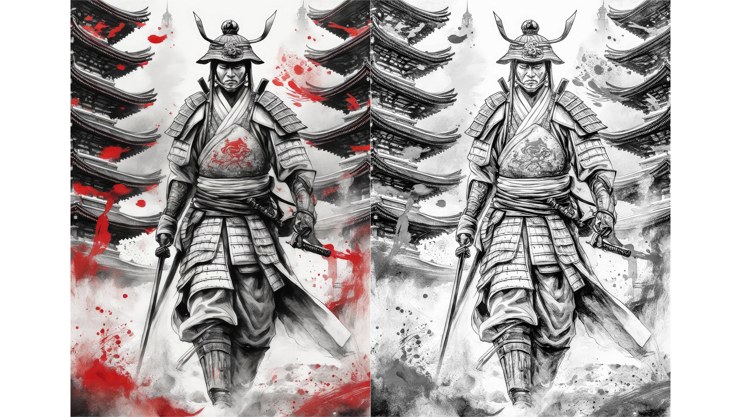Samurai Warrior Grayscale Coloring Book: 40 Pages, Full Color Reference ...