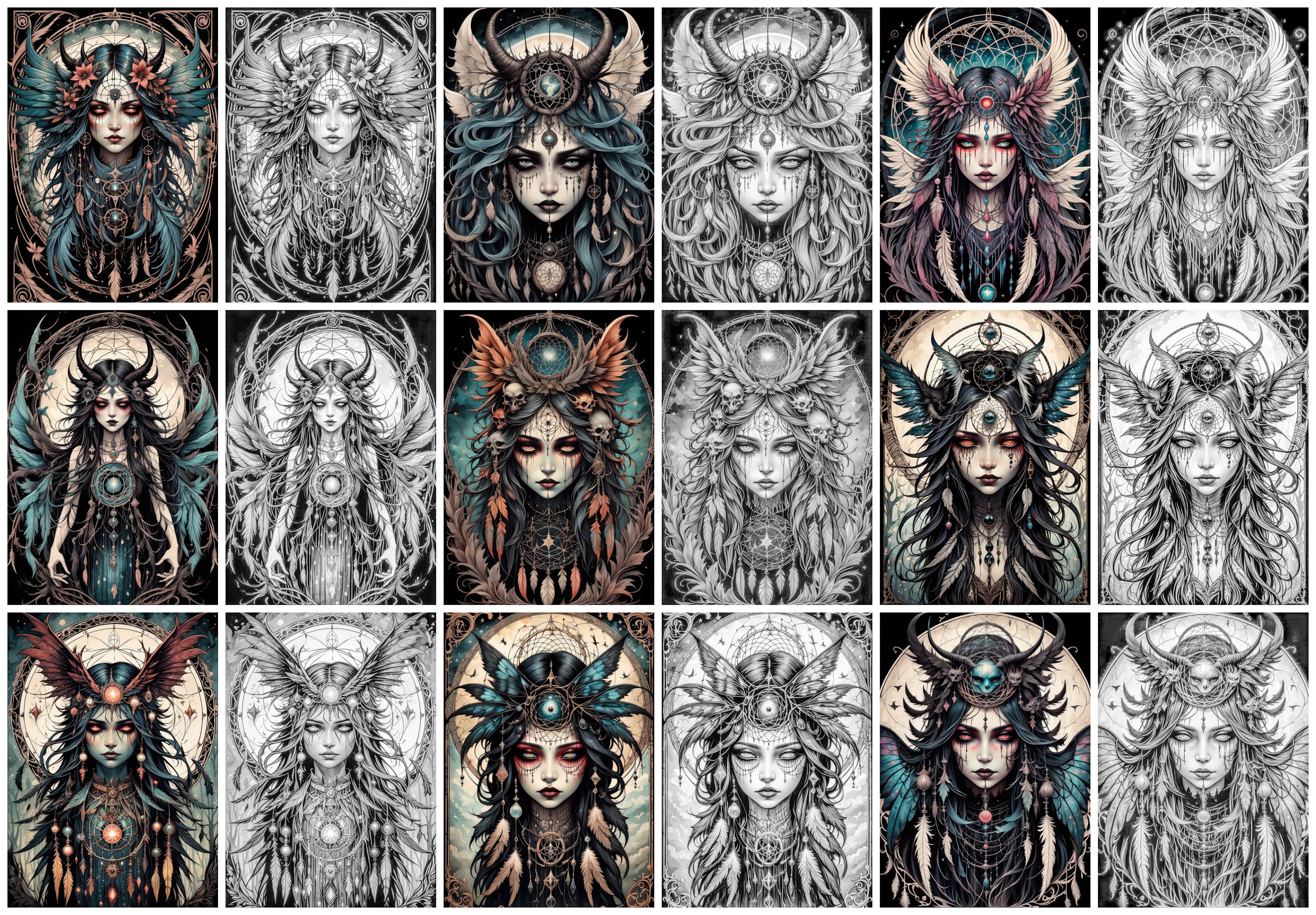 Gothic Sprite Coloring Book: 49 Printable Grayscale Pages (commercial ...