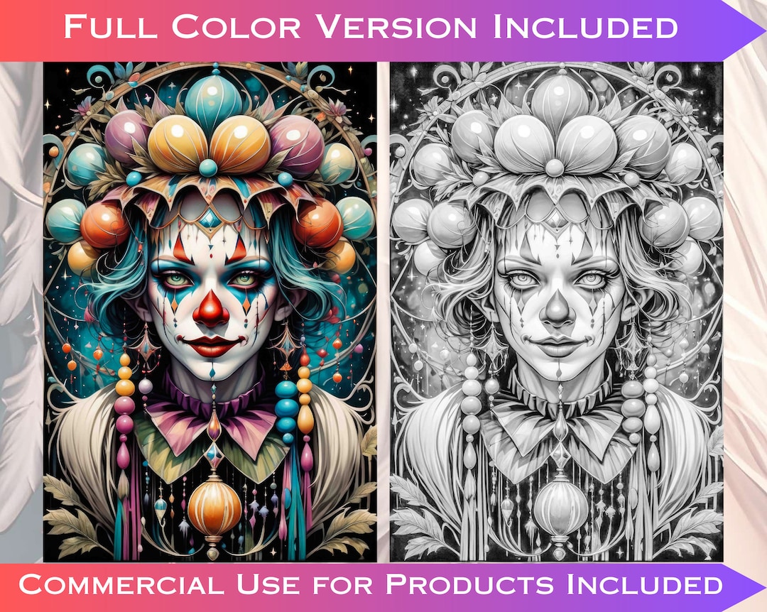 The Court Jester Set 4/4 44 Jesters Colouring Pages Grey Scale + Colour ...