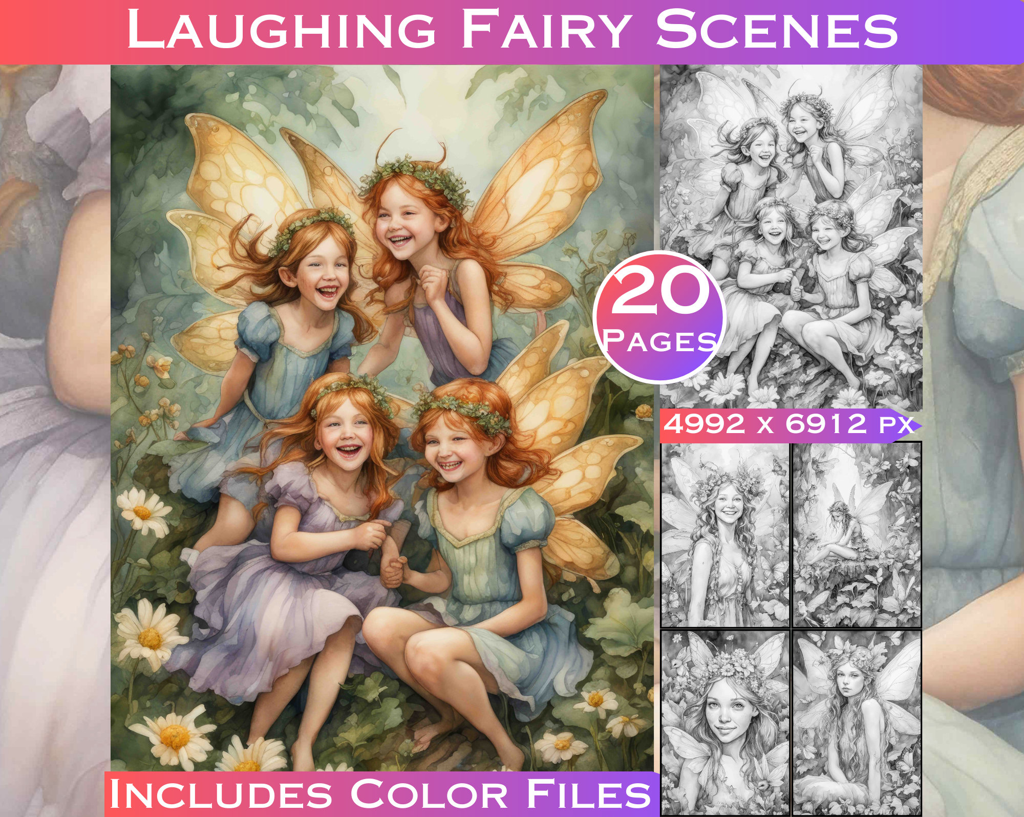 20 Happy Smiling Fairies Grey Scale Digital Colouring Pages - Etsy ...