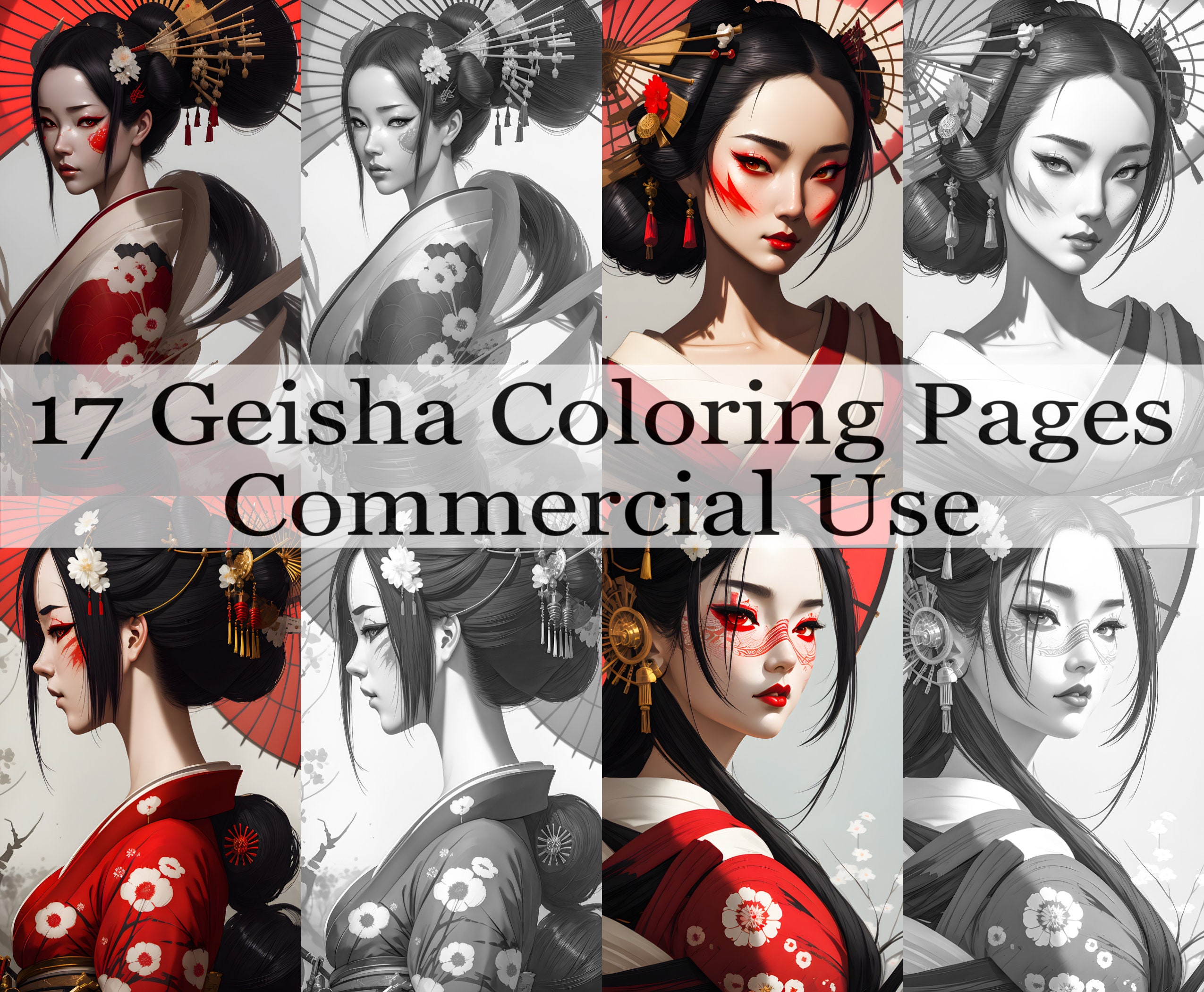 17 Japanese Geisha Digital Coloring Pages Set 1 Traditional - Etsy